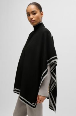 BOSS - Reversible poncho in virgin wool with striped border