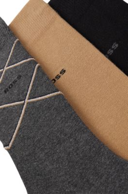 BOSS - Three-pack of regular-length socks in a cotton blend - Grey ...
