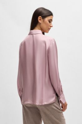 BOSS - Italian-silk blouse with bow collar - Light Purple