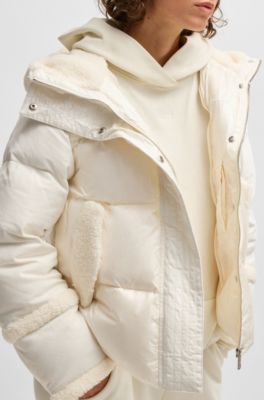 BOSS - Water-repellent down jacket with teddy trims - White
