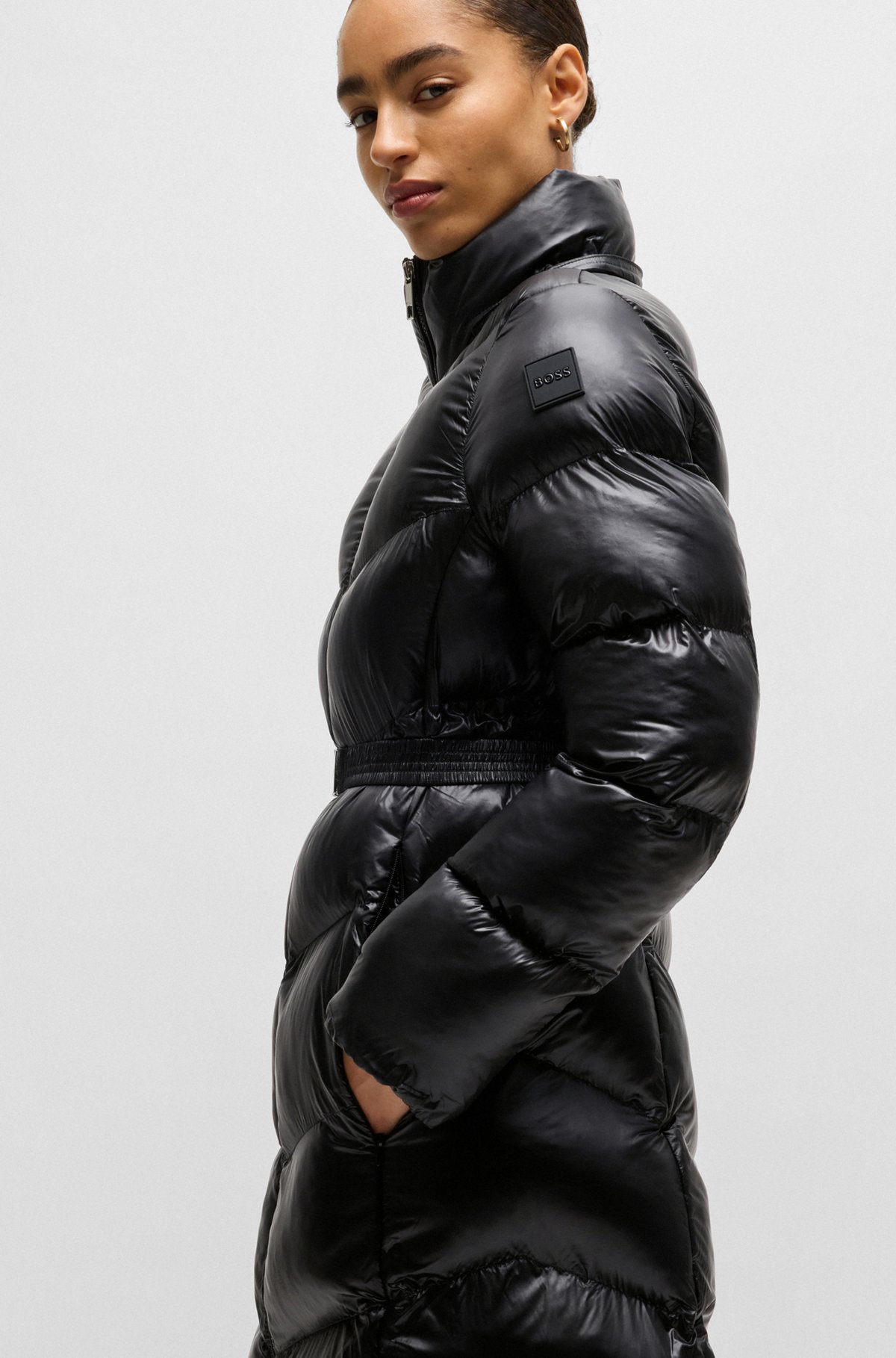 BOSS - Water-repellent puffer jacket with logo belt - Black BOSS - Water-repellent puffer jacket with logo belt - Black
