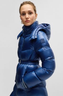 BOSS - Water-repellent puffer jacket with logo belt - Blue