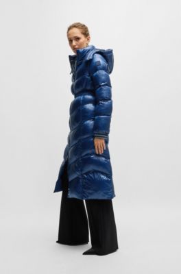 BOSS - Water-repellent puffer jacket with logo belt - Blue