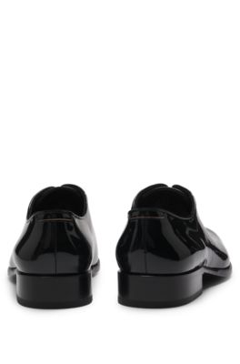 BOSS - Patent-leather Oxford shoes with collar piping - Black