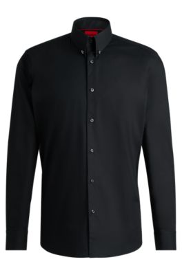 HUGO - Modern-fit shirt in stretch cotton with Piccadilly collar - Black