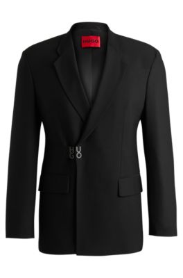HUGO - Slim-fit jacket with stacked-logo closure - Black
