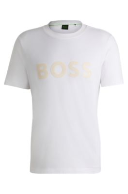 BOSS - Cotton-jersey T-shirt with mirror-effect logo print - White