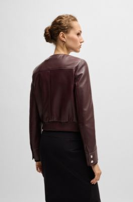 BOSS - Leather jacket with hardware press-studs - Dark Red