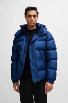 BOSS - Water-repellent puffer jacket with detachable hood - Blue