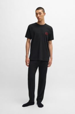 HUGO - Relaxed-fit pyjamas in stretch cotton with logo details - Black