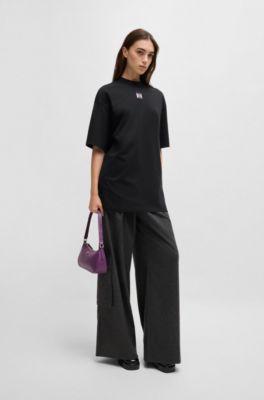 HUGO - Cotton-jersey T-shirt with stacked logo - Black