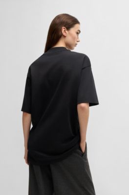 HUGO - Cotton-jersey T-shirt with stacked logo - Black
