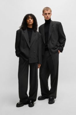 HUGO - All-gender double-breasted suit jacket with pinstripe - Black