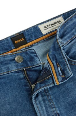 BOSS - Tapered-fit jeans in blue soft-motion denim - Blue