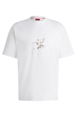 HUGO - HUGO x Les Benjamins oversized-fit T-shirt with swan graphic - White