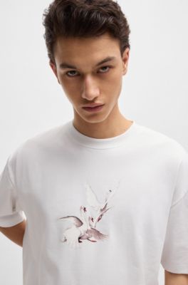 HUGO - HUGO x Les Benjamins oversized-fit T-shirt with swan graphic - White