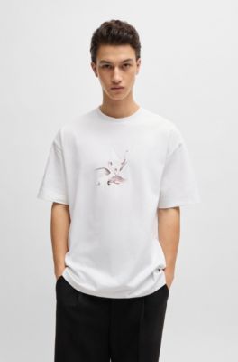 HUGO - HUGO x Les Benjamins oversized-fit T-shirt with swan graphic - White