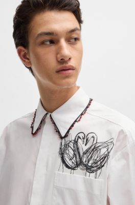 HUGO - HUGO x Les Benjamins oversized-fit shirt with swan graphic - White