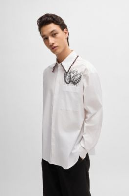 HUGO - HUGO x Les Benjamins oversized-fit shirt with swan graphic - White