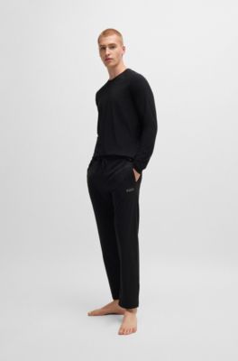 BOSS - Jersey pyjamas in a regular fit with tonal coverstitching - Black