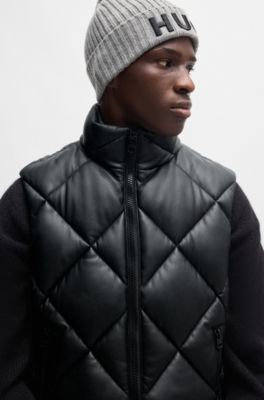 HUGO - Faux-leather slim-fit gilet with stacked logo - Black