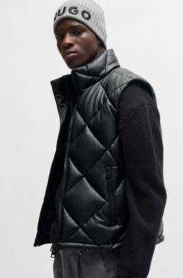 HUGO - Faux-leather slim-fit gilet with stacked logo - Black