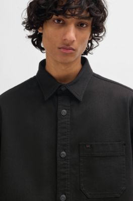 HUGO - Oversized-fit shirt in super-black stretch denim - Black
