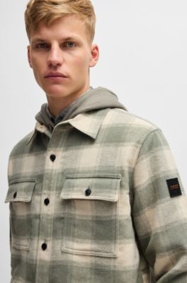 BOSS - Oversized-fit overshirt in checked tweed with point collar ...