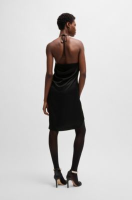 BOSS - Halter-strap dress in satin with crystal trim - Black