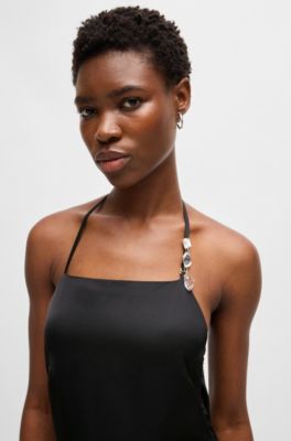 BOSS - Halter-strap dress in satin with crystal trim - Black