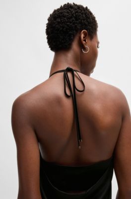 BOSS - Halter-strap dress in satin with crystal trim - Black