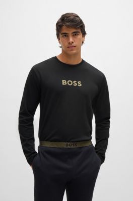 BOSS - Interlock-cotton pyjamas with foil-print branding - Black