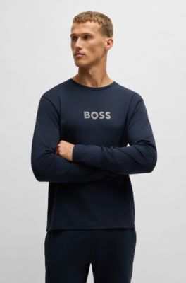 BOSS - Pijama de algodão entrelaçado com marca estampada