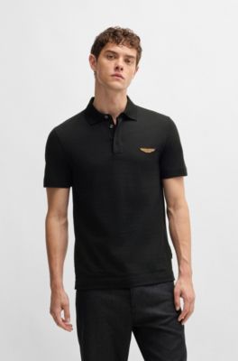 BOSS - BOSS x ASTON MARTIN polo shirt in silk-cotton jacquard - Black