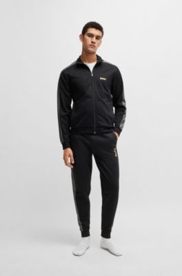 BOSS - Cotton-blend tracksuit bottoms with foil-print logo - Black