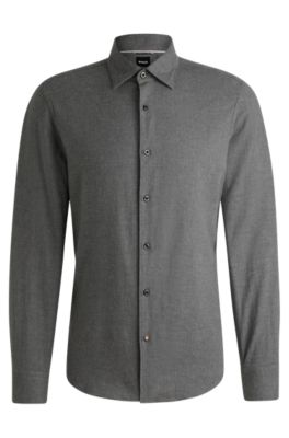 BOSS - Casual-fit shirt in cotton twill with Kent collar - Grey