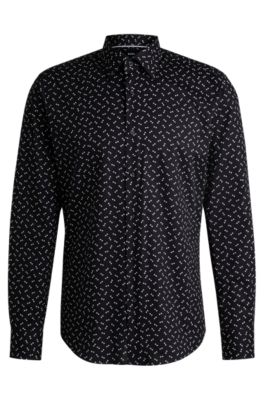 BOSS - Regular-fit shirt in printed stretch cotton - Black Patterned