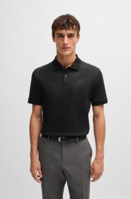 BOSS - Mercerised-cotton polo shirt with Double B monogram - Black