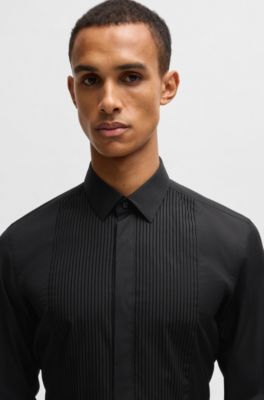 BOSS - Slim-fit dress shirt with pleated bib - Black