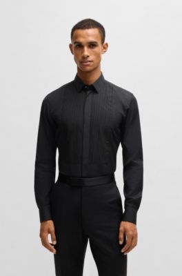 BOSS - Slim-fit dress shirt with pleated bib - Black