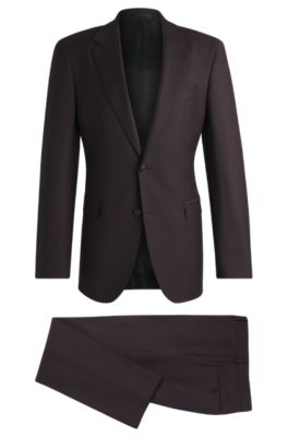 BOSS - Regular-fit suit in micro-patterned stretch virgin wool - Dark ...