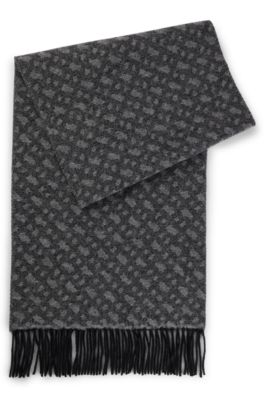 BOSS - Bufanda reversible de jacquard de mezcla de lana - Negro