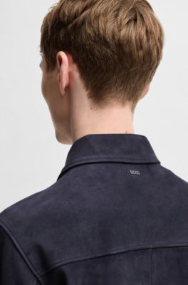 BOSS - Regular-fit jacket in soft suede with zip front - Dark Blue