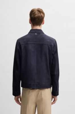 BOSS - Regular-fit jacket in soft suede with zip front - Dark Blue