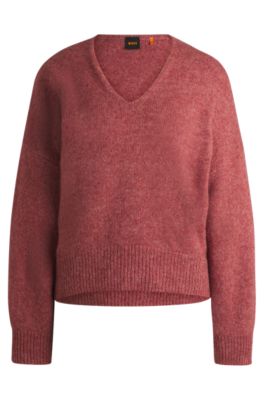 BOSS - Relaxed-fit sweater with V neckline - Dark Red
