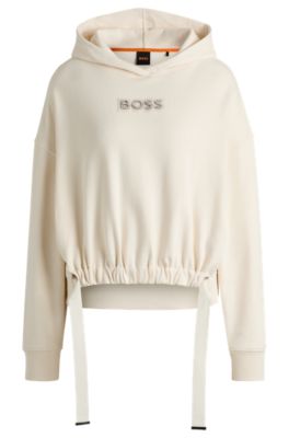 BOSS - Cotton-terry hoodie with crystal-studded logo - Natural