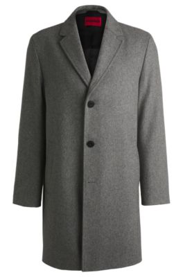 HUGO - Regular-fit coat in a melange wool blend - Grey