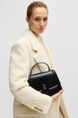 BOSS - Top-handle handbag in leather with Double B monogram