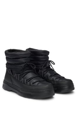 HUGO - Lace-up boots in mixed materials with signature outsole - Black