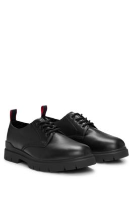 HUGO - Leather lace-up Derby shoes with embossed logo - Black